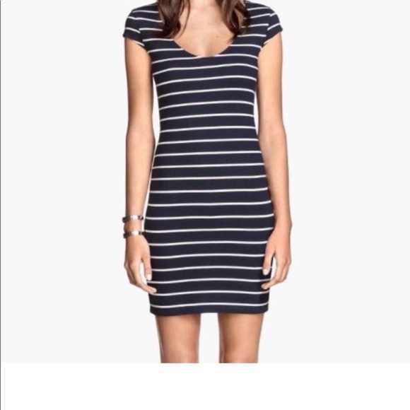 H&M | Dresses | Hm Basic Striped Navy White Jersey Dress | Poshmark